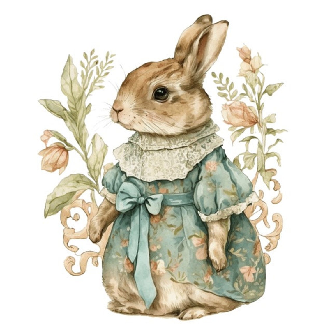 Baroque Bunny Rabbit Clip Art Sublimation Graphics Watercolor - Etsy