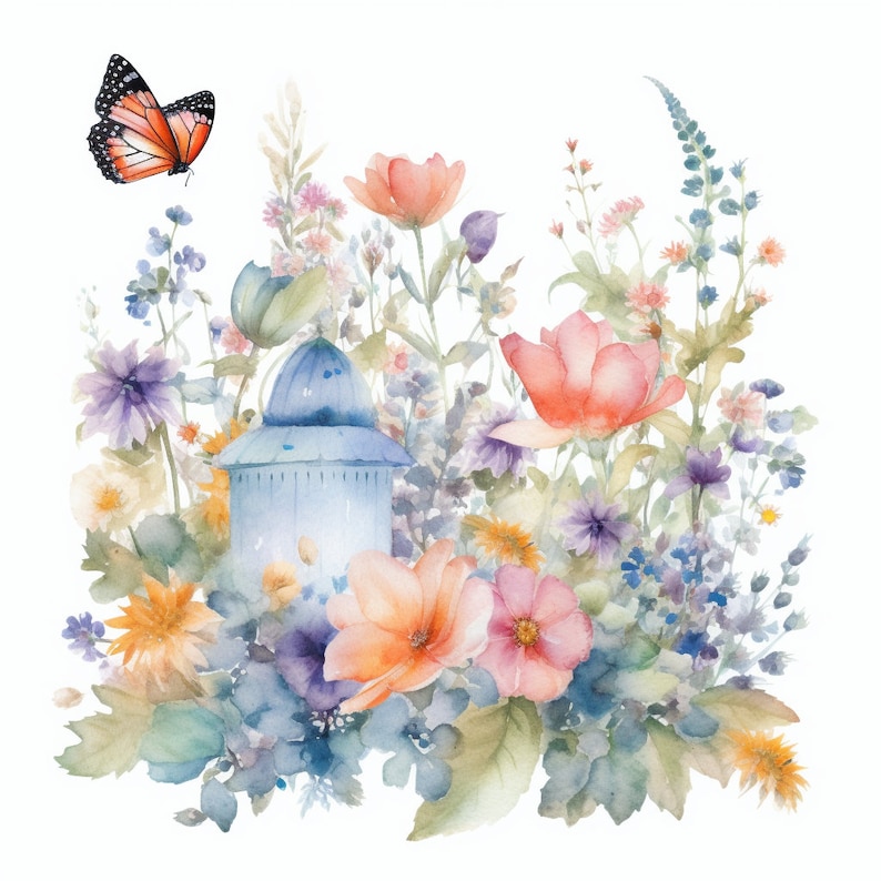 Summer Butterfly Garden Clipart 8 High Quality JPG Watercolor - Etsy