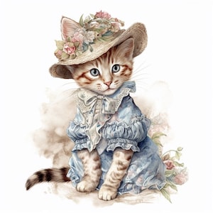 Rococo Kitty Cat Kitten Watercolor Clipart 8 High Quality JPG Digital ...