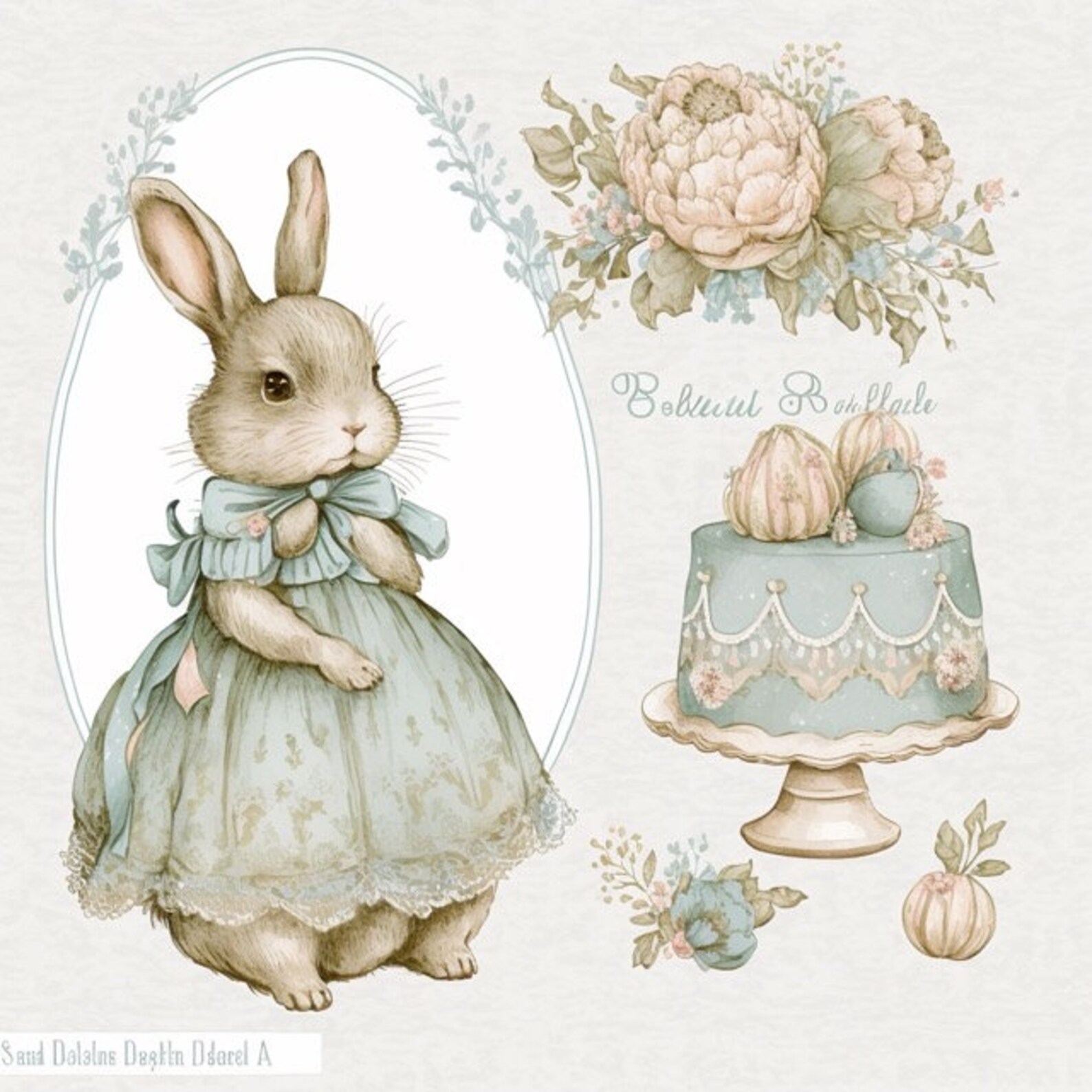 Birthday Bunny Rabbit Watercolor Clip Art Invitations Card Making 4 PNG ...