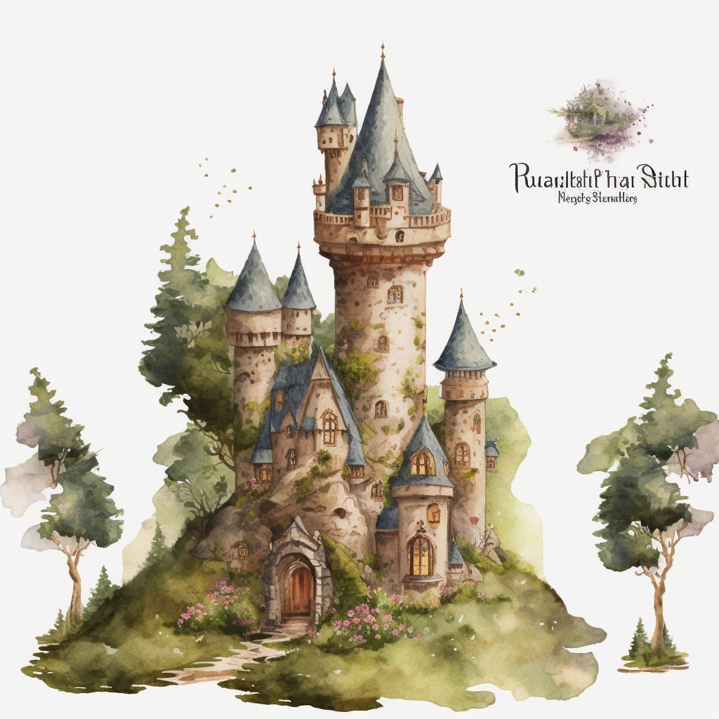 Fairy Tale Castles Clipart 8 High Quality JPG Watercolor Art - Etsy