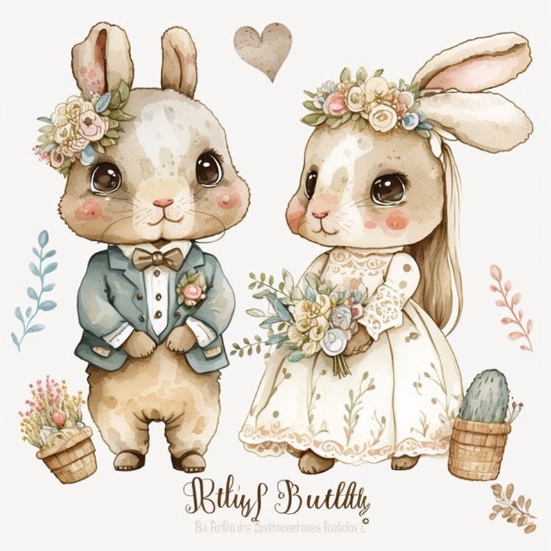 Bunny Rabbit Wedding Bride and Groom Clipart 8 High Quality JPG Digital ...