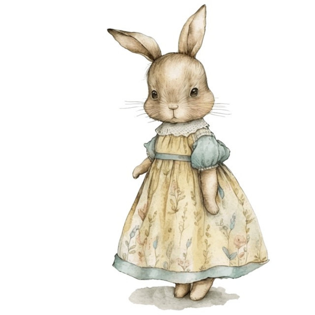 Vintage Bunny Rabbit Watercolor Clip Art Sublimation Graphics 4 PNG ...