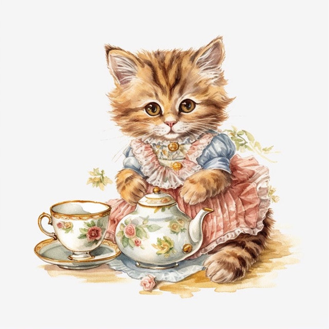 Kitten Tea Time Clipart Clip Art 8 PNG Format Instant Download - Etsy