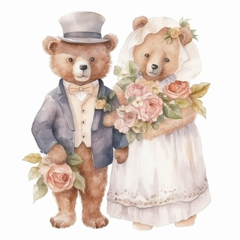 Teddy Bear Wedding Bride and Groom Clipart 8 High Quality JPG - Etsy