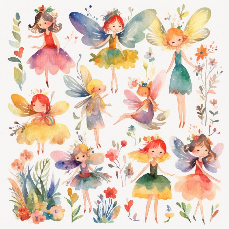 Watercolor Fairies Clipart 8 High Quality JPG Watercolor Art - Etsy