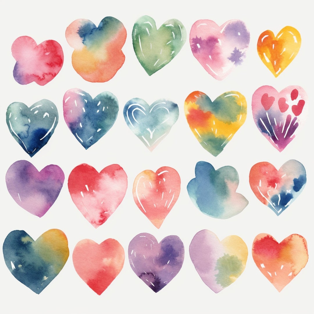 Hearts Watercolor Clipart 8 High Quality JPG, Digital Download, Card ...