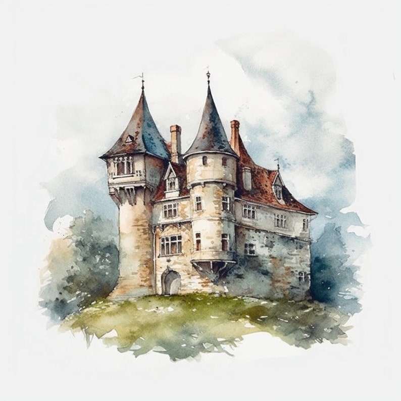 Watercolor French Castles Clipart 8 High Quality JPG - Etsy
