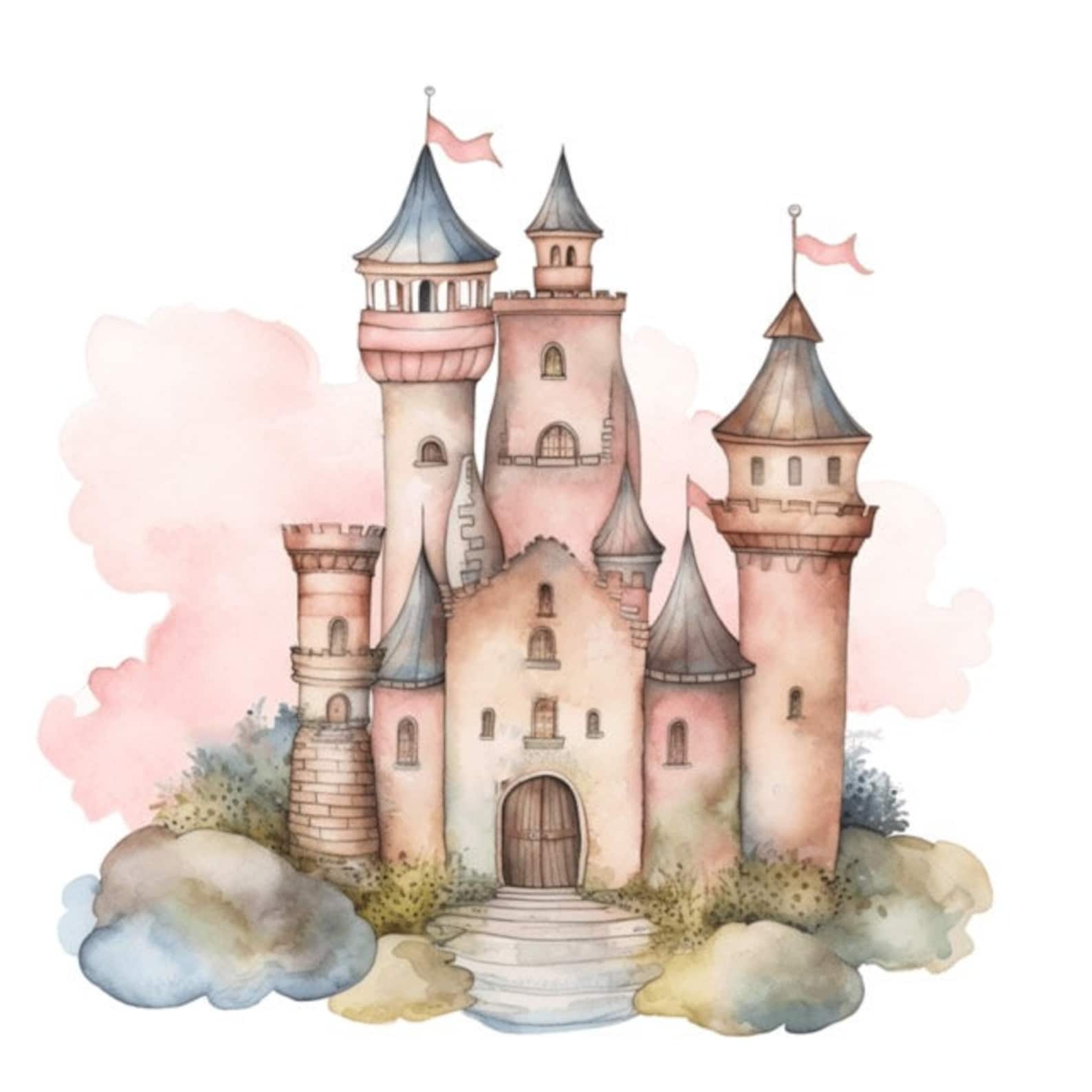 Princess Castle Watercolor Clip Art 4 High Quality PNG Format Instant ...