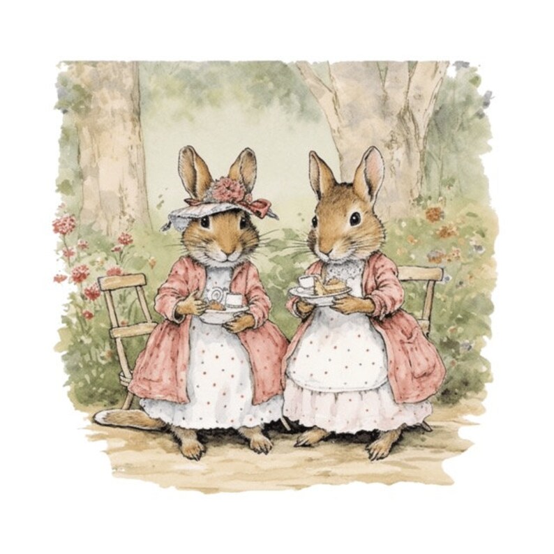 Twin Bunny Rabbits Birthday Card Watercolor Clip Art Sublimation ...