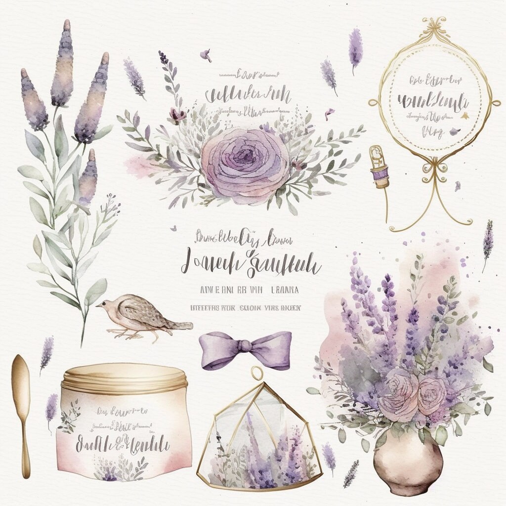 Watercolor Lavender Wedding Clip Art 8 Jpgs Card Making Mix - Etsy
