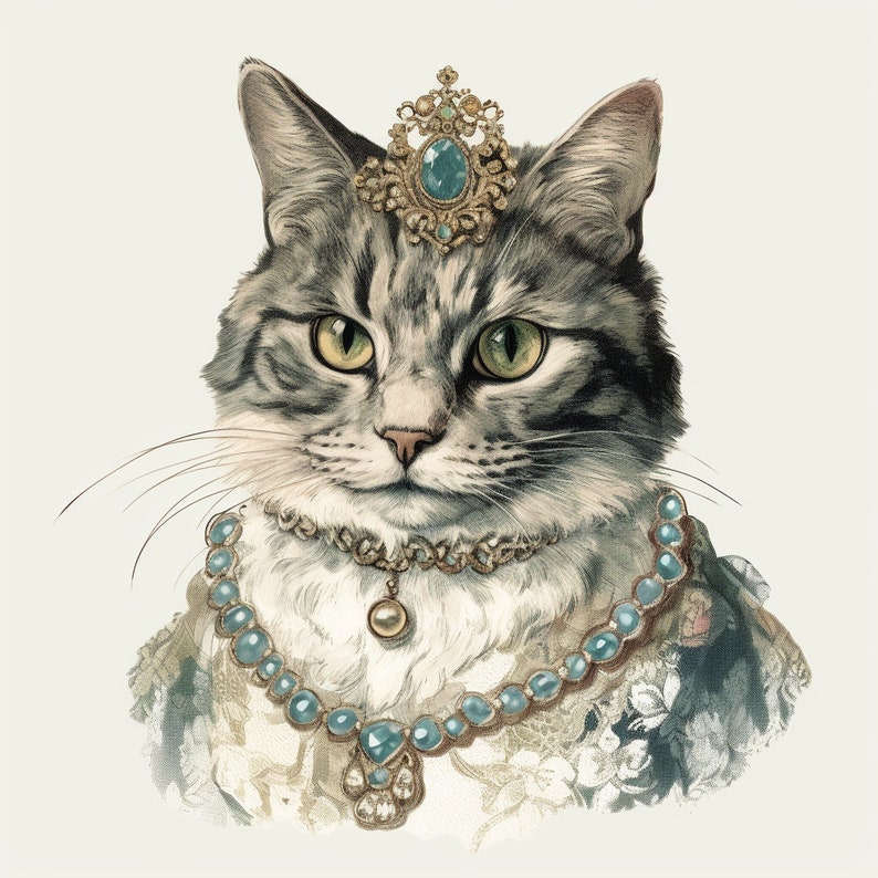 Victorian Cat Clipart 8 High Quality JPG Watercolor Art - Etsy