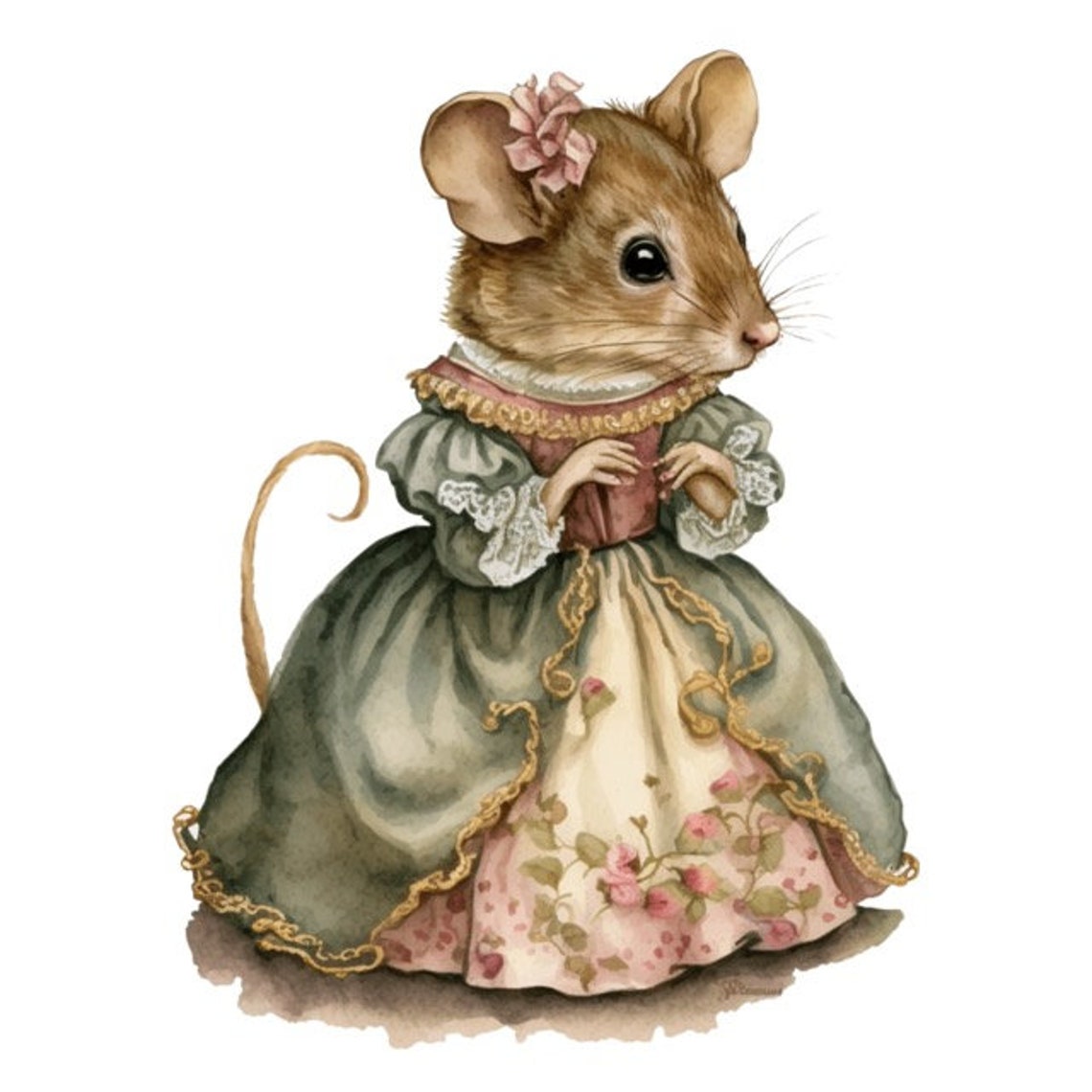 Vintage Mouse Watercolor Clip Art 4 PNG Mix Media Card Making ...