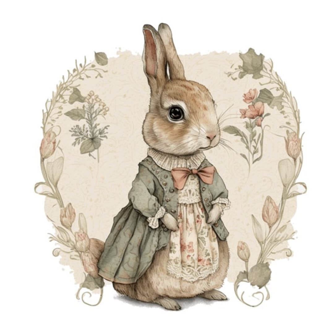 Baroque Bunny Rabbit Clip Art Sublimation Graphics Watercolor 4 High ...