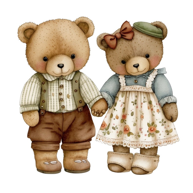 Teddy Bear Couple Watercolor Clip Art 4 High Quality PNG Transparent ...