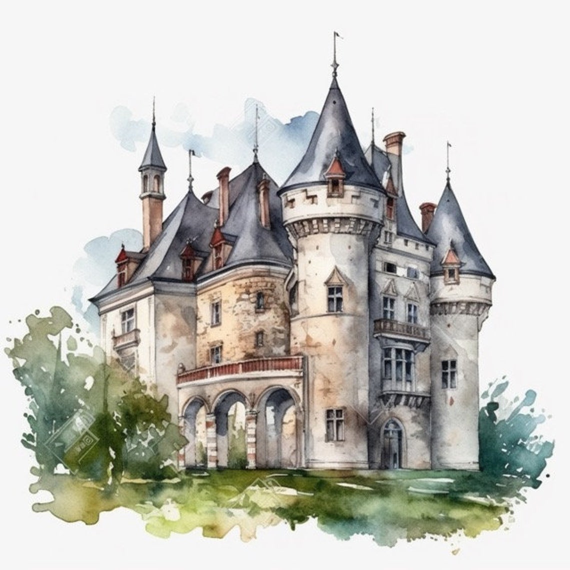 Watercolor French Castles Clipart 8 High Quality JPG - Etsy