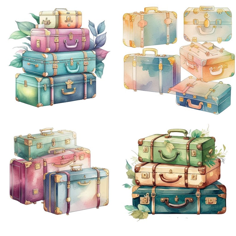 Watercolor Luxury Designer Suitcases Clipart Clip Art PNG Format ...