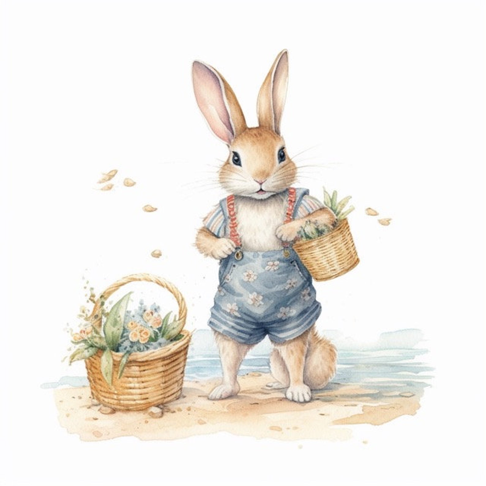 Bunny Rabbit on the Beach Coastal Clipart Clip Art 8 PNG Format Instant ...