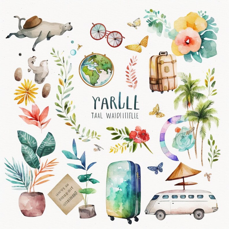 Travel Watercolor Clipart 8 High Quality JPG Watercolor Art - Etsy