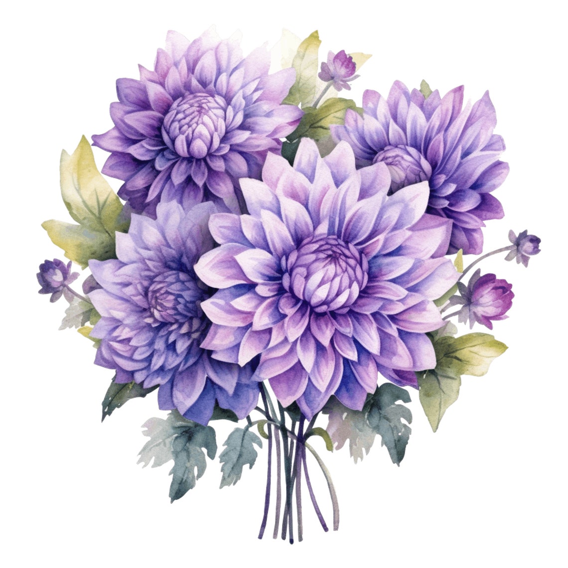 Purple Lilac Dahlia Flower Bouquet Sublimation Graphics Watercolor Clip ...