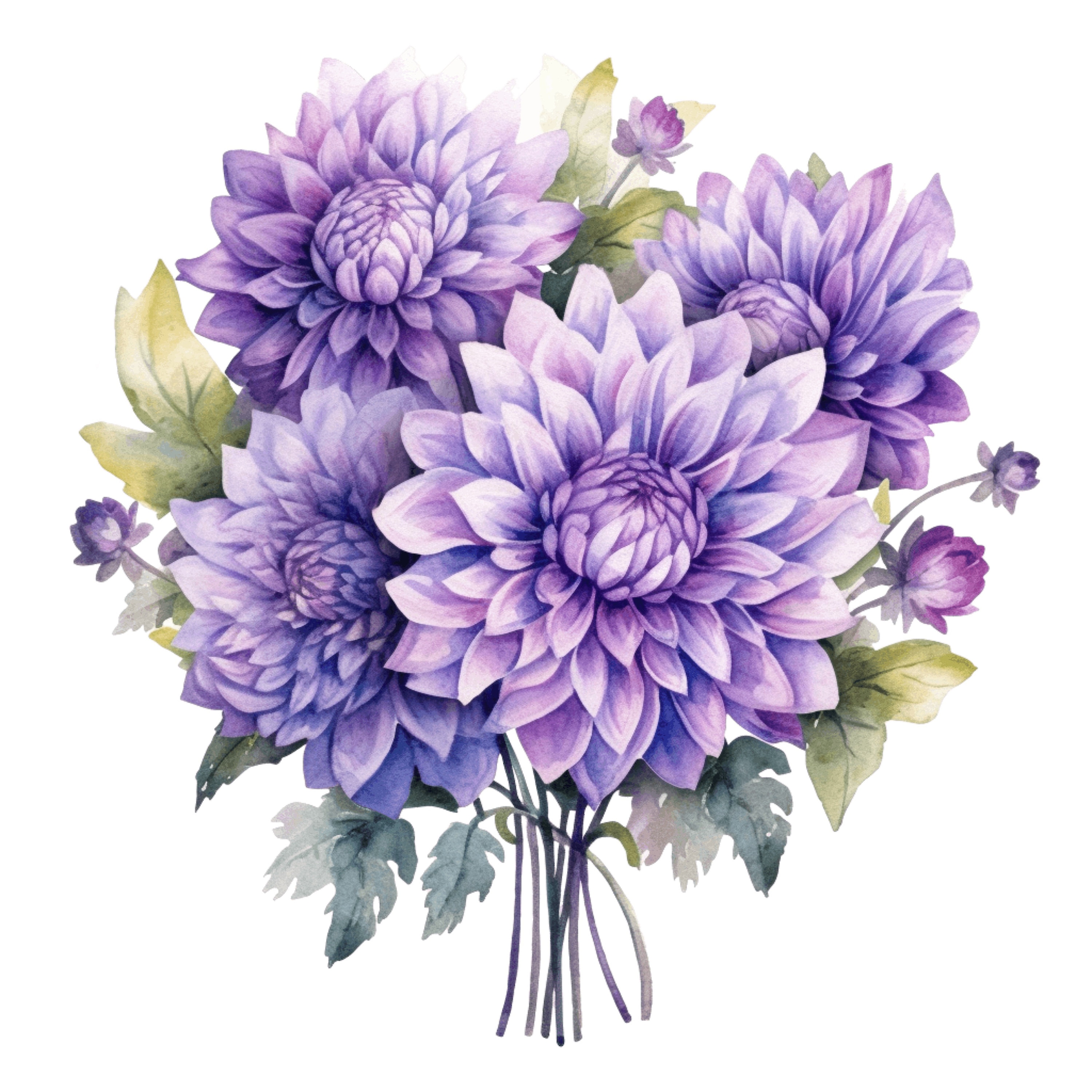 Purple Lilac Dahlia Flower Bouquet Sublimation Graphics Watercolor Clip ...