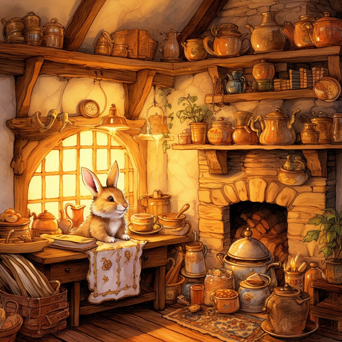 Bunny Rabbits Tree House Clip Art 4 High Quality JPG Card Making Paper ...