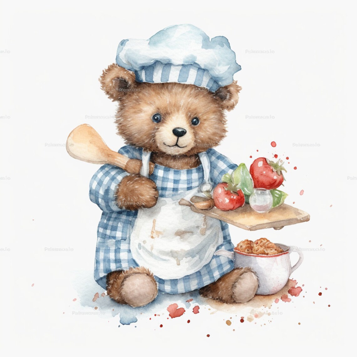 Teddy Bear Baking Clipart 8 High Quality JPG Watercolor Art - Etsy