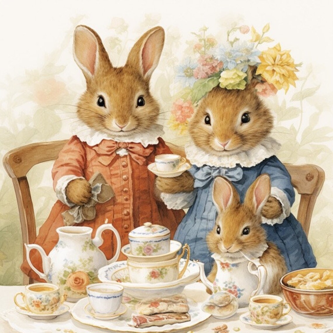 Bunny Rabbit Tea Time Watercolor Clip Art Sublimation Graphics - Etsy