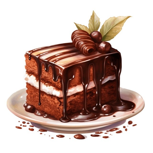 Chocolate Cake Watercolor Clip Art 4 High Quality PNG Collage - Etsy