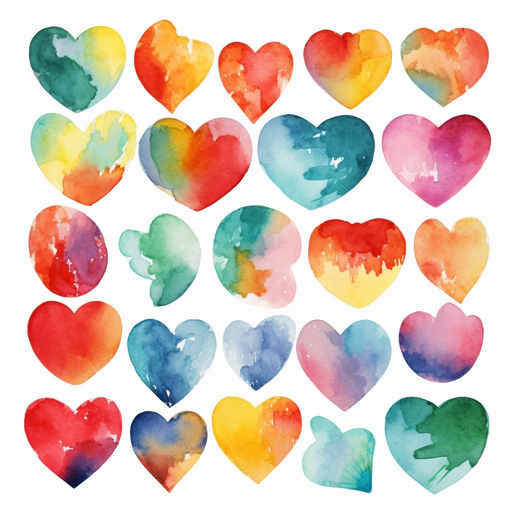 Hearts Watercolor Clipart 8 High Quality JPG, Digital Download, Card ...