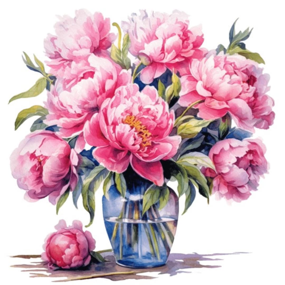 Pink Peonies Bouquet Watercolor Clip Art 4 High Quality PNG Format ...