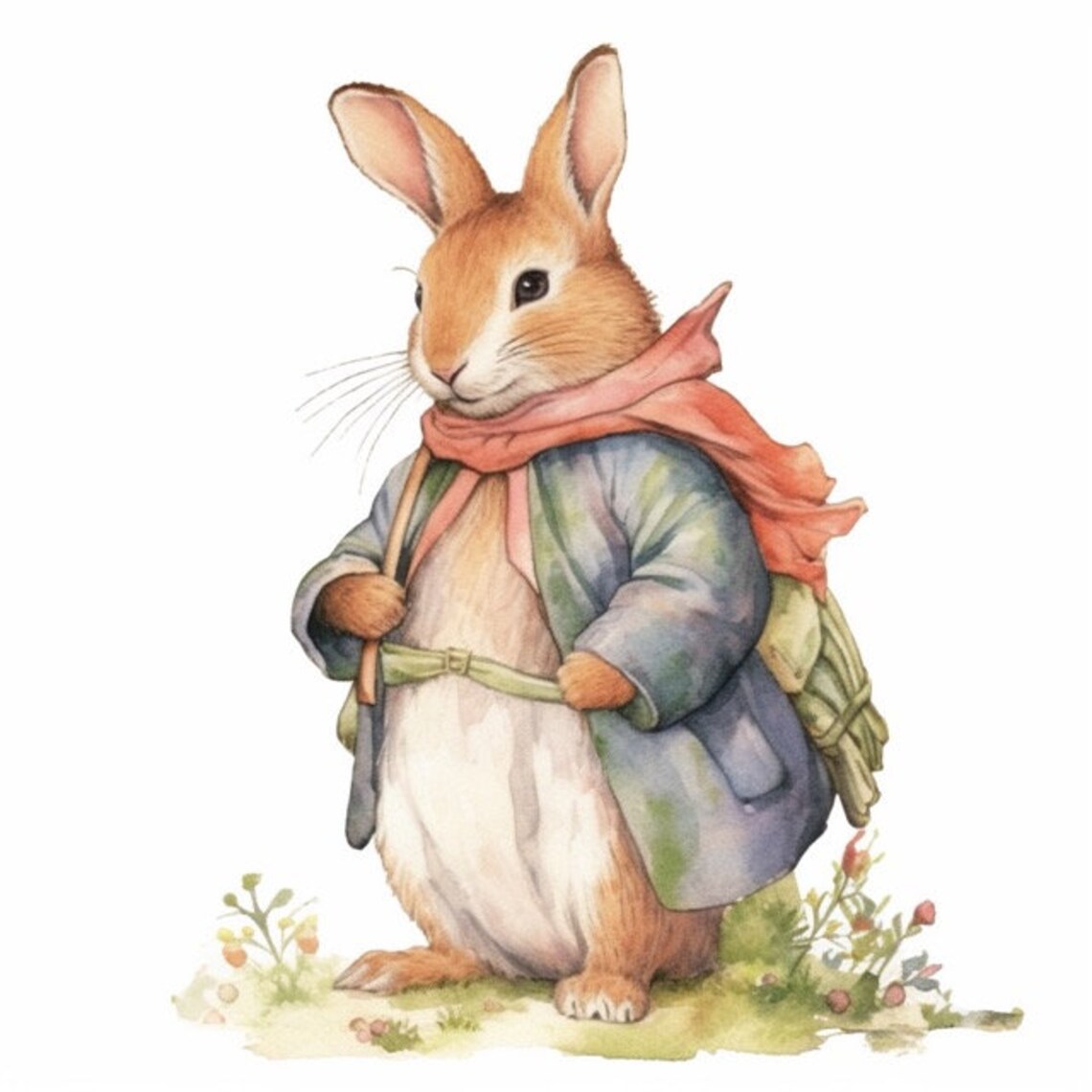 Bunny Rabbit Hiking Watercolor Clip Art 4 PNG Files Mix Media Paper ...