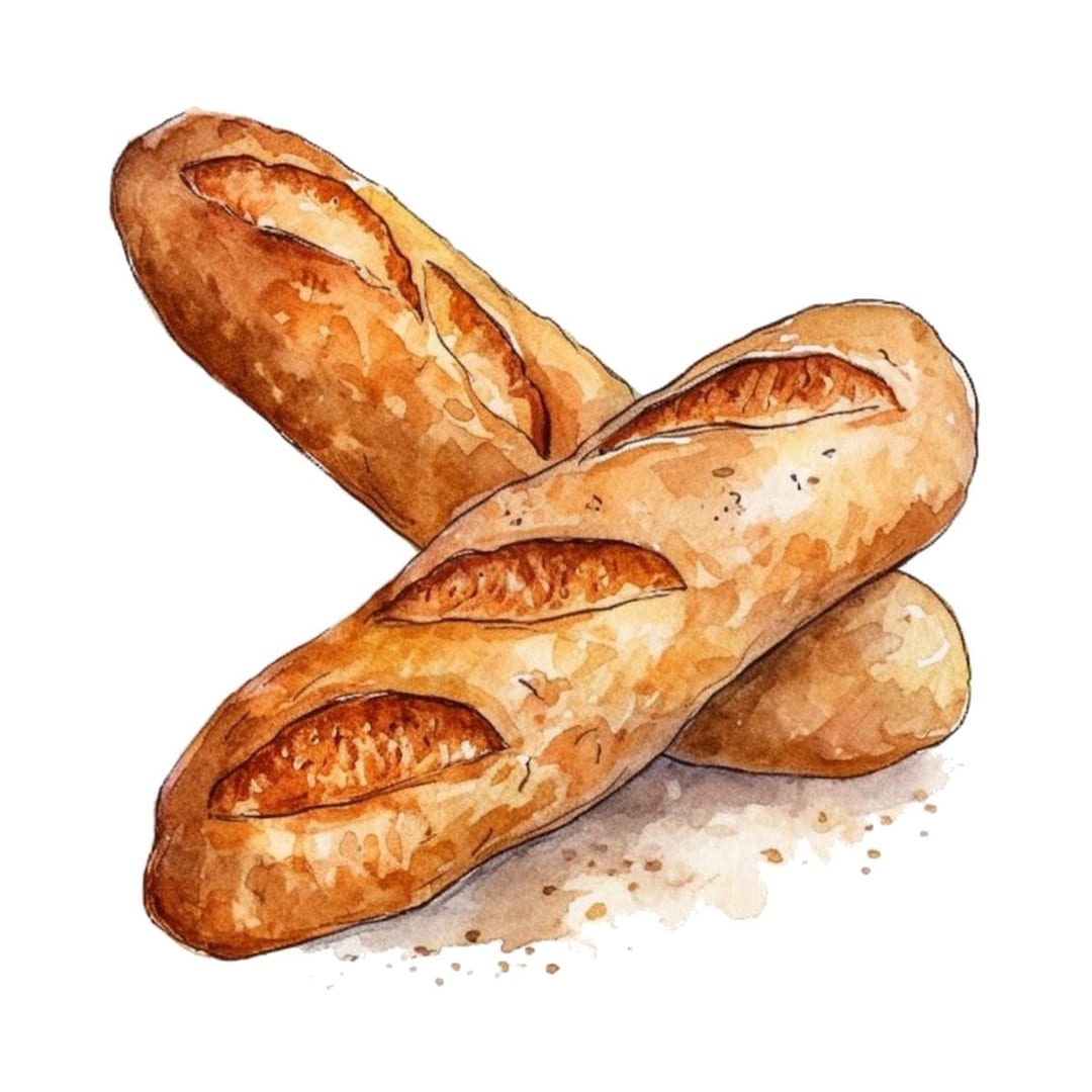 French Baquette Bread Watercolor Clip Art 4 High Quality PNG ...