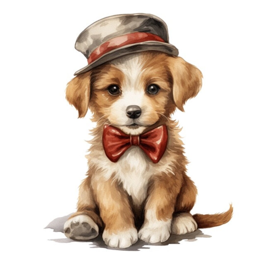 Vintage Puppy Dog Sublimation Graphics Watercolor Clip Art 4 PNG ...