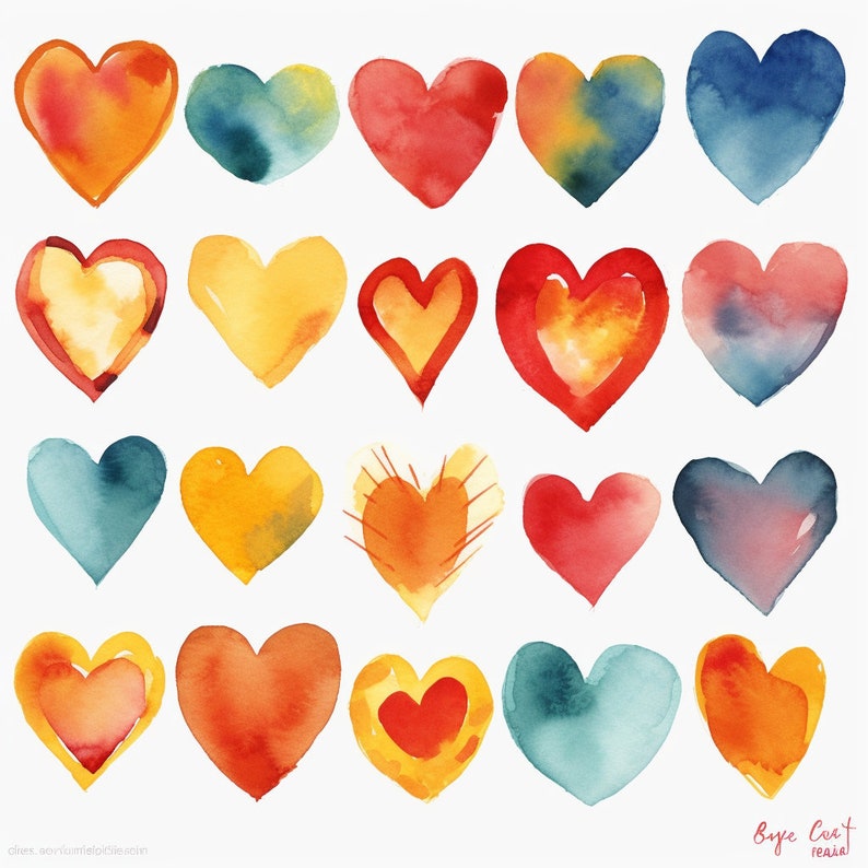 Hearts Watercolor Clipart 8 High Quality JPG, Digital Download, Card ...