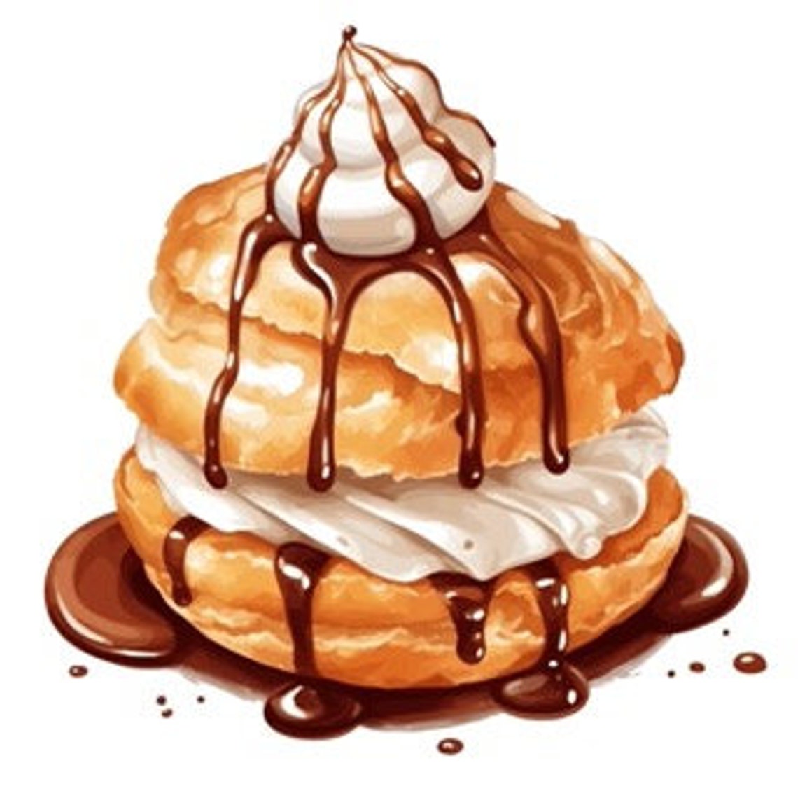 French Cream Puffs Watercolor Clip Art 4 High Quality PNG Transparent ...
