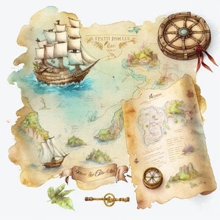 Treasure Map Watercolor Clipart 8 High Quality JPG, Digital Download ...