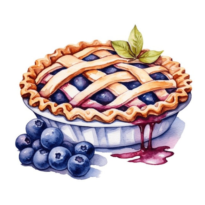 Blueberry Pie Watercolor Clip Art 4 High Quality PNG Collage Junk ...