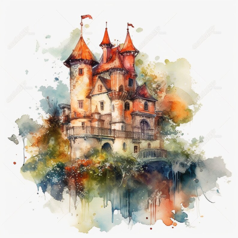 Watercolor Castles Clipart 8 High Quality JPG Watercolor Art - Etsy