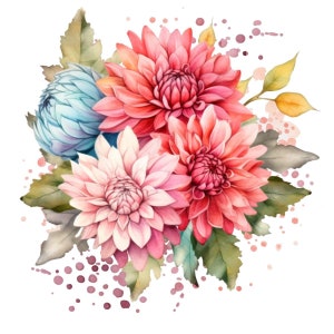 Dahlia Flower Floral Bouquet Watercolor Clip Art 4 High Quality PNG ...