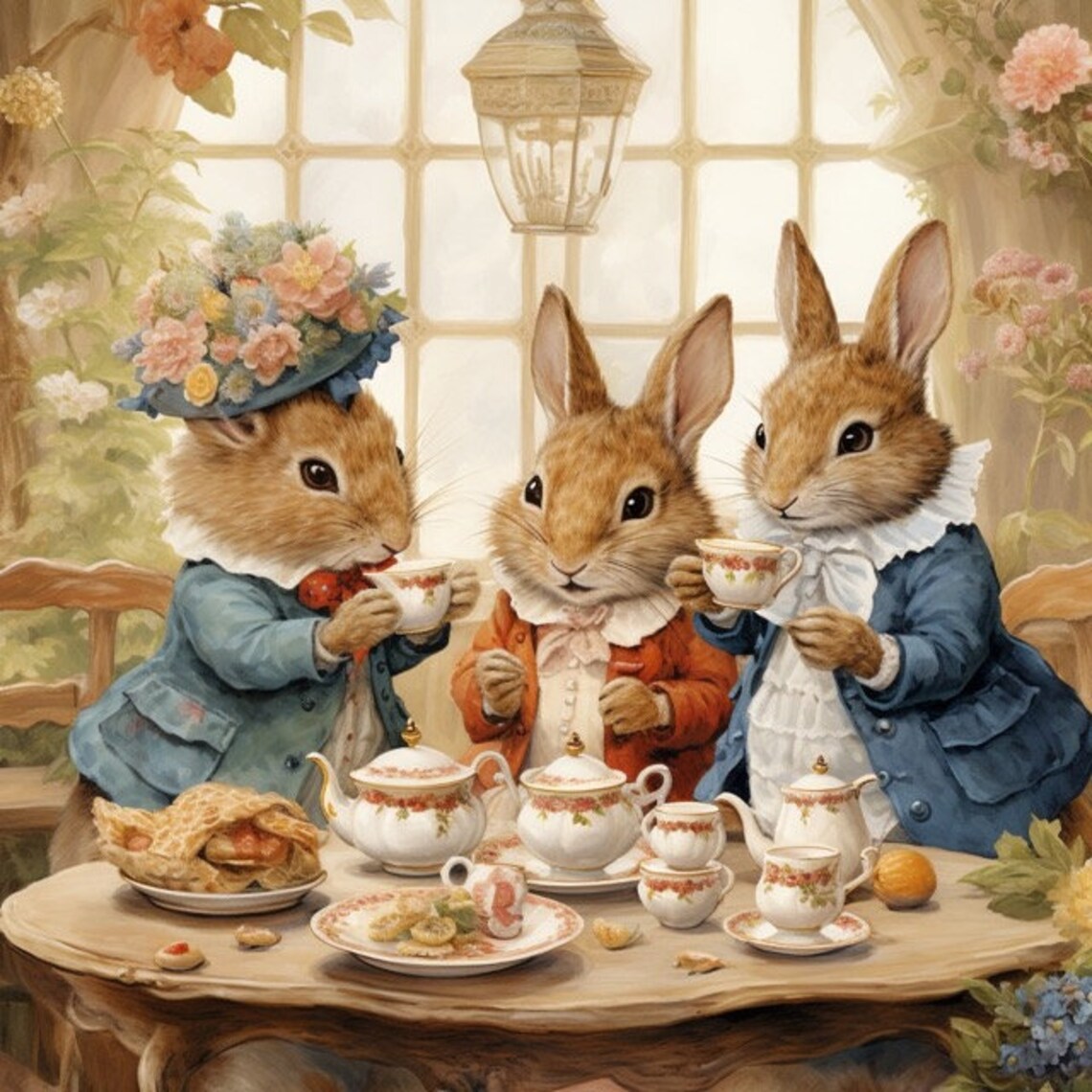 Bunny Rabbit Tea Time Watercolor Clip Art Sublimation Graphics - Etsy