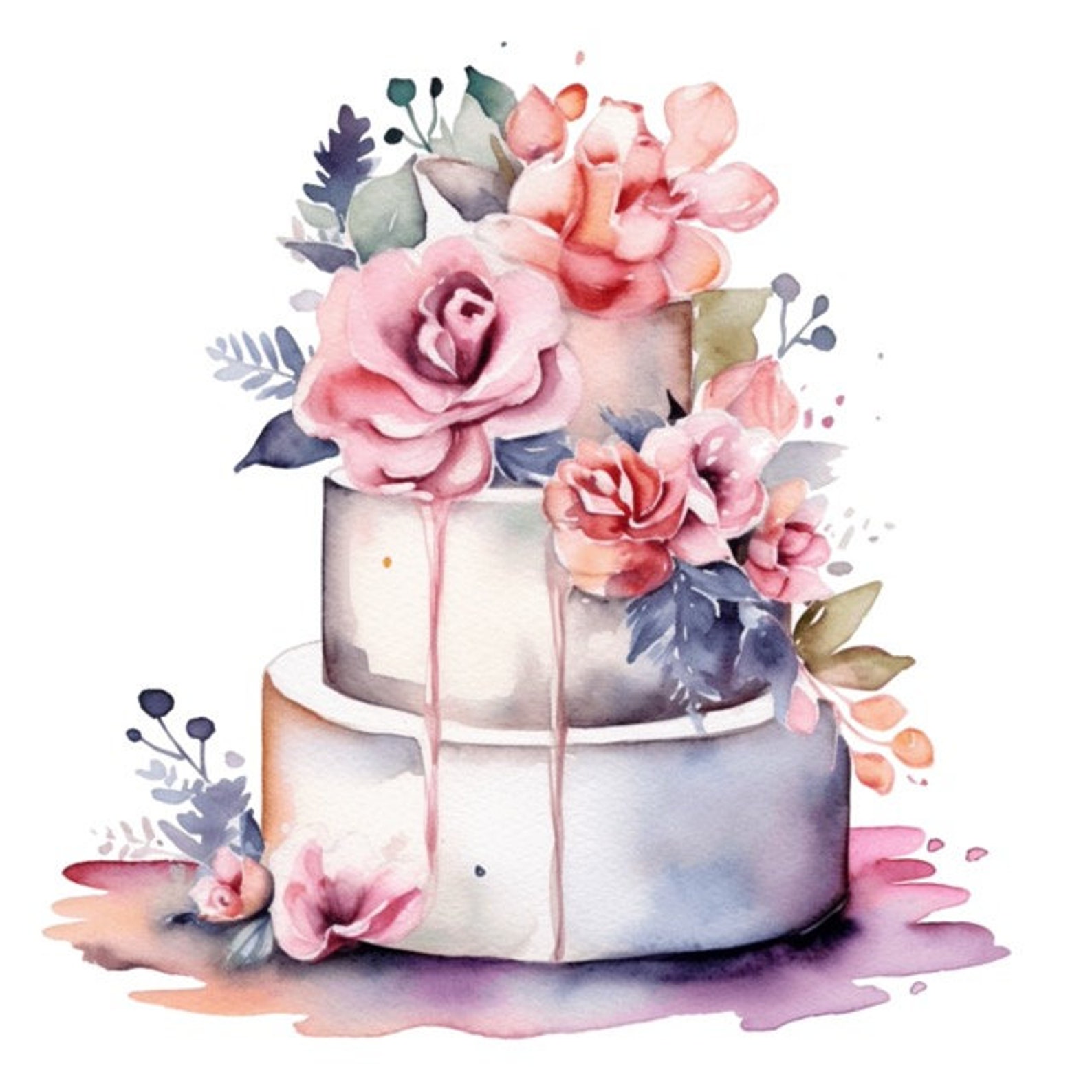 Wedding Cake Watercolor Clipart 4 High Quality PNG, Digital Download ...