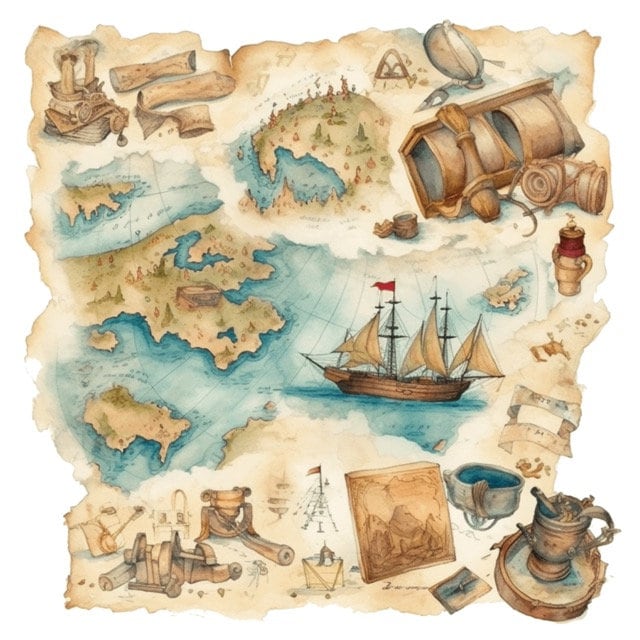 Antique Treasure Map Clipart Clip Art 8 PNG Format Instant - Etsy