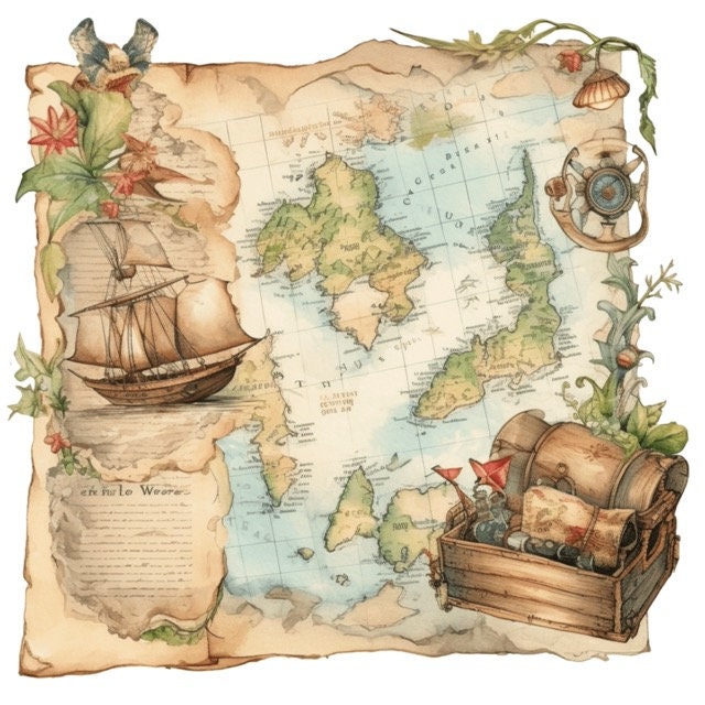 Antique Treasure Map Clipart Clip Art 8 PNG Format Instant - Etsy