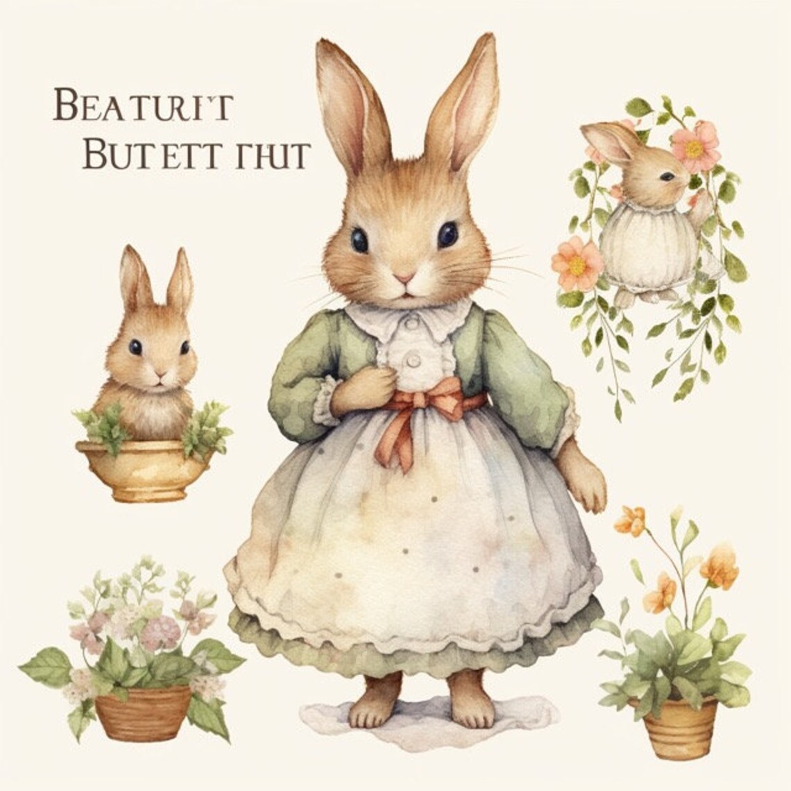 Bunny Rabbit Flower Watercolor Clip Art Sublimation Graphics 4 - Etsy