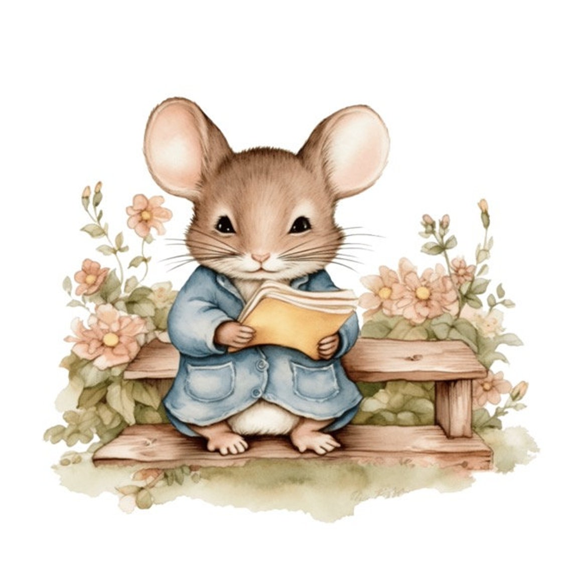 Cute Mouse With Book Watercolor Clip Art 4 PNG Images Collage - Etsy