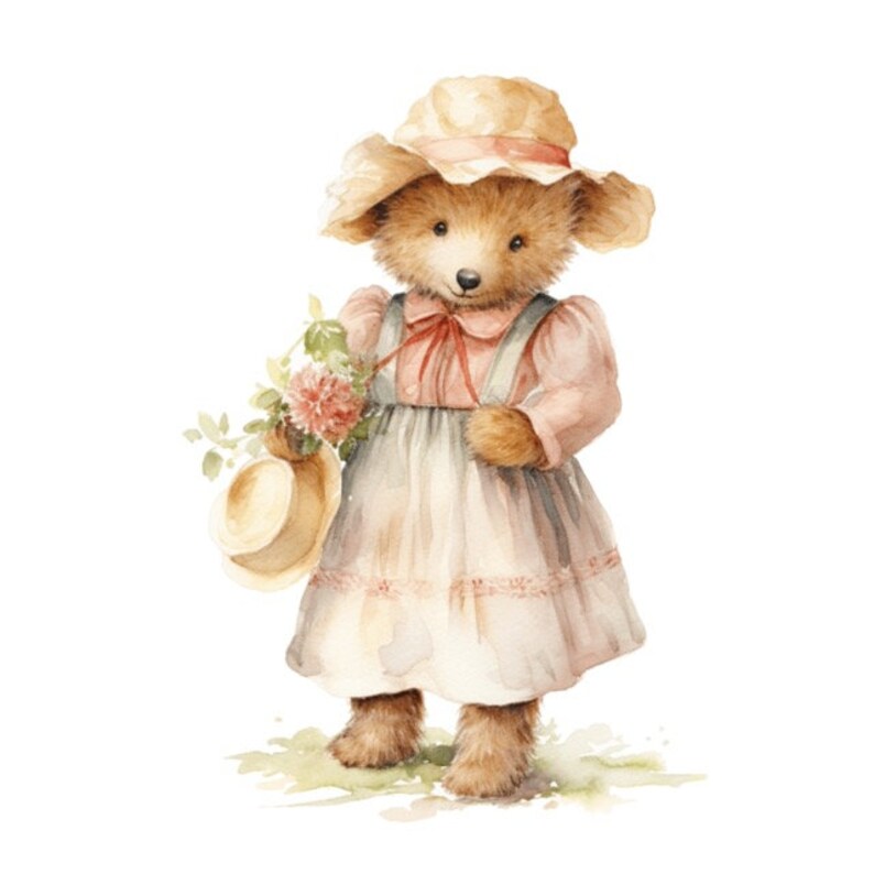 Teddy Bear Summer Flowers Watercolor Clipart 4 PNG Card Making Paper ...