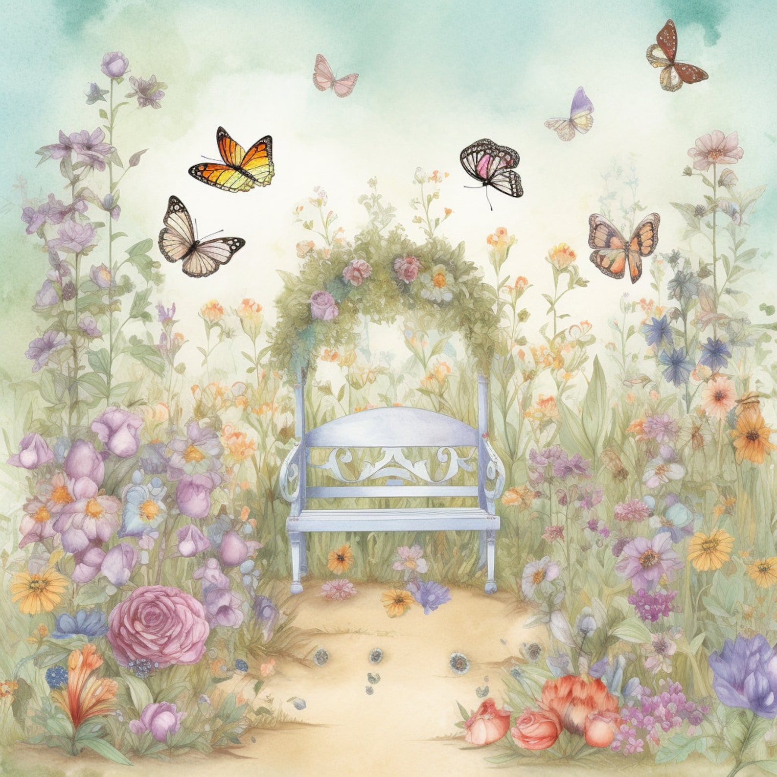 Summer Butterfly Garden Clipart 8 High Quality JPG Watercolor - Etsy