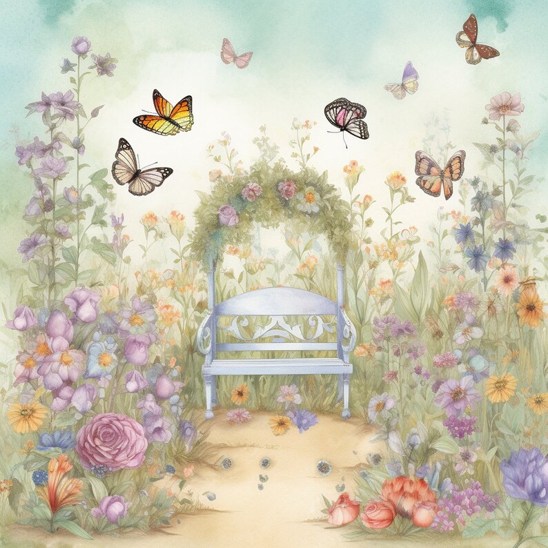 Summer Butterfly Garden Clipart 8 High Quality JPG Watercolor - Etsy