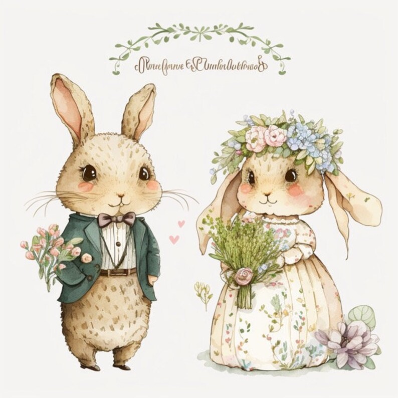 Bunny Rabbit Wedding Bride and Groom Clipart 8 High Quality JPG Digital ...